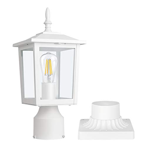 CINOTON Outdoor Post Light Fixtures White, Modern Exterior Post Lantern 6-Inch with Pier Mount Base, Waterproof IP65 Aluminum Patio Pole Lights with Clear Glass for Garden Pathway Deck Yard, White