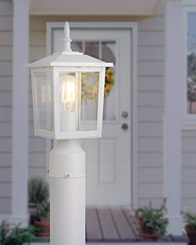 CINOTON Outdoor Post Light Fixtures White, Modern Exterior Post Lantern 6-Inch with Pier Mount Base, Waterproof IP65 Aluminum Patio Pole Lights with Clear Glass for Garden Pathway Deck Yard, White