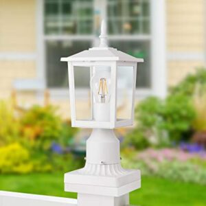 CINOTON Outdoor Post Light Fixtures White, Modern Exterior Post Lantern 6-Inch with Pier Mount Base, Waterproof IP65 Aluminum Patio Pole Lights with Clear Glass for Garden Pathway Deck Yard, White