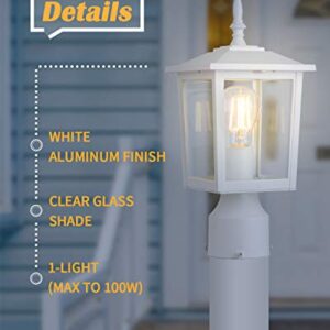 CINOTON Outdoor Post Light Fixtures White, Modern Exterior Post Lantern 6-Inch with Pier Mount Base, Waterproof IP65 Aluminum Patio Pole Lights with Clear Glass for Garden Pathway Deck Yard, White