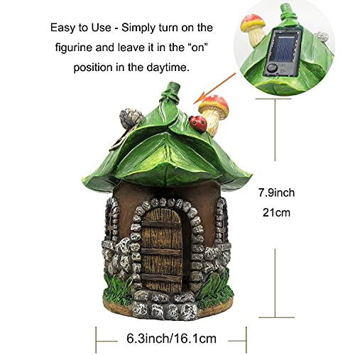 Trasfit Fairy Garden Statue House Figurine, Lovely Purple Flowers Tree House with Solar LED Lights for Indoor Outdoor Patio Yard Lawn Ornaments Gift (Green with Mushroom House)