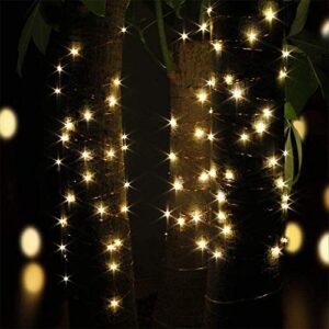 YKB Solar String Lights Outdoor 2 Pack Solar Powered Fairy Lights 39FT 120 LED 8 Modes Waterproof Copper Wire Twinkle Lights for Tree Patio Garden Wedding Party Christmas Decoration Warm White