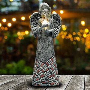 yiosax garden angel statues outdoor decor – moonrays solar angel figurines lights angel décor for home，patio, yard art, memorial & blessing gifts,garden gifts for grandma（10.24inch）