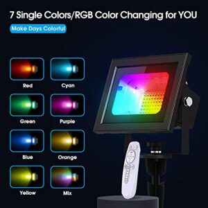 Solar Flood Lights Outdoor Solar Spotlight 7 Singe Colors & Color Changing RGB Solar Spot Lights with Remote Control 60LED IP67 Waterproof Landscape Light for Lawn, Patio, Tree, Yard, Garden