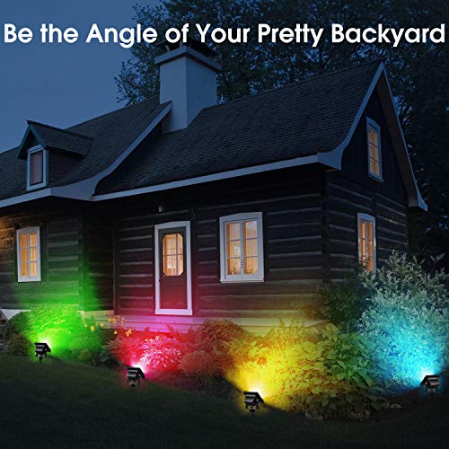 Solar Flood Lights Outdoor Solar Spotlight 7 Singe Colors & Color Changing RGB Solar Spot Lights with Remote Control 60LED IP67 Waterproof Landscape Light for Lawn, Patio, Tree, Yard, Garden