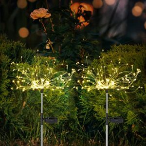 anordsem solar garden lights 2 pack, solar fireworks lights diy firework lights,outdoor decorative solar lights ip65 waterproof led,solar pathway lights for walkway patio backyard party (warm white)