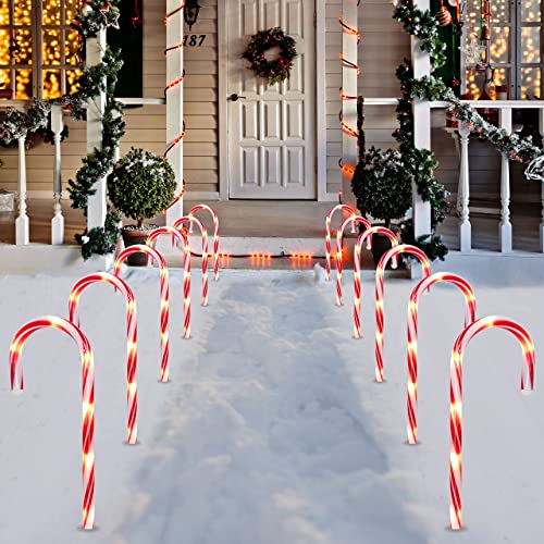 Joiedomi 12” Christmas Candy Cane Pathway Markers Lights with Stake,12 Pack Christmas Stakes Lights for Holiday Xmas Indoor Yard Patio Garden Walkway Christmas Decoration