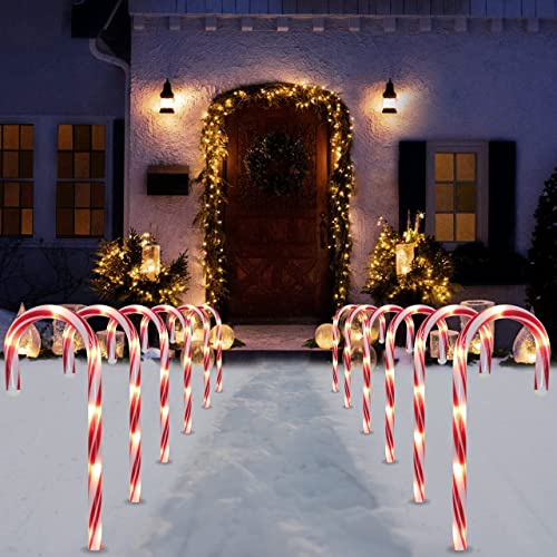 Joiedomi 12” Christmas Candy Cane Pathway Markers Lights with Stake,12 Pack Christmas Stakes Lights for Holiday Xmas Indoor Yard Patio Garden Walkway Christmas Decoration