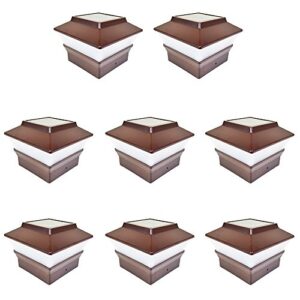 iglow 8 pack brown outdoor garden 4 x 4 solar led post deck cap square fence light landscape lamp lawn pvc vinyl plastic