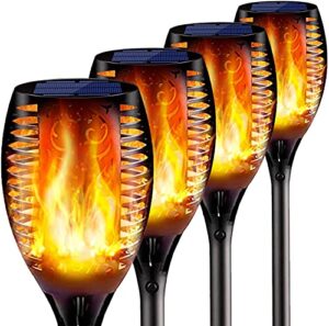 4pcs solar torch lights outdoor, 43 inch 96 led, waterproof landscape garden pathway light with vivid dancing flickering flames, with auto on/off dusk to dawn, for christmas lights decoration