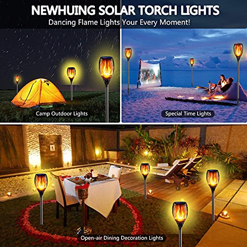 4PCs Solar Torch Lights Outdoor, 43 inch 96 LED, Waterproof Landscape Garden Pathway Light with Vivid Dancing Flickering Flames, with Auto On/Off Dusk to Dawn, for Christmas Lights Decoration