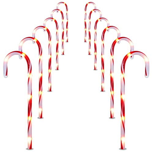 Joiedomi 17” Christmas Candy Cane Pathway Markers Lights, 12 Packs Christmas Stakes Lights Outdoor Pathway Decoration for Holiday Xmas Indoor Yard Patio Garden Walkway(Thick Red