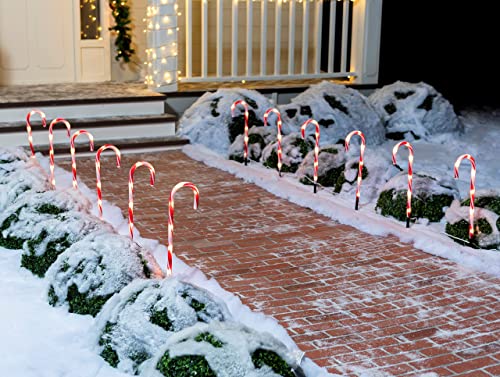 Joiedomi 17” Christmas Candy Cane Pathway Markers Lights, 12 Packs Christmas Stakes Lights Outdoor Pathway Decoration for Holiday Xmas Indoor Yard Patio Garden Walkway(Thick Red