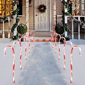 Joiedomi 17” Christmas Candy Cane Pathway Markers Lights, 12 Packs Christmas Stakes Lights Outdoor Pathway Decoration for Holiday Xmas Indoor Yard Patio Garden Walkway(Thick Red