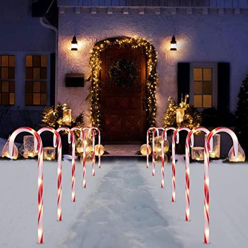 Joiedomi 17” Christmas Candy Cane Pathway Markers Lights, 12 Packs Christmas Stakes Lights Outdoor Pathway Decoration for Holiday Xmas Indoor Yard Patio Garden Walkway(Thick Red