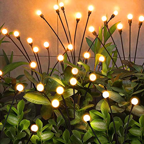 NBQQ Solar Garden Lights,Solar Firefly Lights,2 Pack 16 Heads Solar Swaying Lights Outdoor Decorative,Sway by Wind, High Flexibility Iron Wire & Heavy Bulb Base,Yard Patio Pathway Lawn Decoration