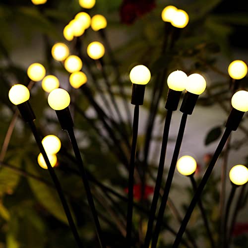 NBQQ Solar Garden Lights,Solar Firefly Lights,2 Pack 16 Heads Solar Swaying Lights Outdoor Decorative,Sway by Wind, High Flexibility Iron Wire & Heavy Bulb Base,Yard Patio Pathway Lawn Decoration