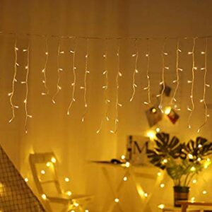 LED Solar Icicle String Lights,36Ft/11M 264 LEDs Waterproof Extendable Curtain Icicle Lights Plug in Fairy String Lights Christmas Lights for Bedroom Patio Yard Garden Wedding Party(Warm White)