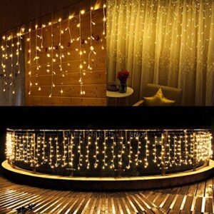 LED Solar Icicle String Lights,36Ft/11M 264 LEDs Waterproof Extendable Curtain Icicle Lights Plug in Fairy String Lights Christmas Lights for Bedroom Patio Yard Garden Wedding Party(Warm White)