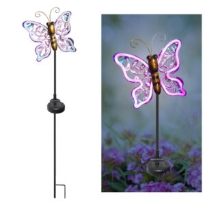 crosslight neon butterfly led waterproof outdoor garden stake light – decorative electronic light garden decor for yard, lawn, patio, deck, pathway, pond, backyard