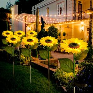 Upgraded 4-Flower Solar Sunflower Lights Outdoor Decor, Waterproof Decorative Artificial Flower Solar Lights for Christmas Summer Memorial Cemetery Grave Yard Patio Garden Flowerbed Gravesite Decor