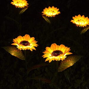 Upgraded 4-Flower Solar Sunflower Lights Outdoor Decor, Waterproof Decorative Artificial Flower Solar Lights for Christmas Summer Memorial Cemetery Grave Yard Patio Garden Flowerbed Gravesite Decor