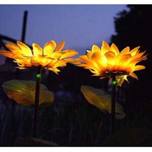 Upgraded 4-Flower Solar Sunflower Lights Outdoor Decor, Waterproof Decorative Artificial Flower Solar Lights for Christmas Summer Memorial Cemetery Grave Yard Patio Garden Flowerbed Gravesite Decor