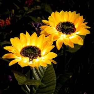 Upgraded 4-Flower Solar Sunflower Lights Outdoor Decor, Waterproof Decorative Artificial Flower Solar Lights for Christmas Summer Memorial Cemetery Grave Yard Patio Garden Flowerbed Gravesite Decor