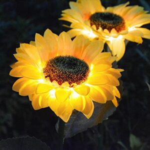 Upgraded 4-Flower Solar Sunflower Lights Outdoor Decor, Waterproof Decorative Artificial Flower Solar Lights for Christmas Summer Memorial Cemetery Grave Yard Patio Garden Flowerbed Gravesite Decor