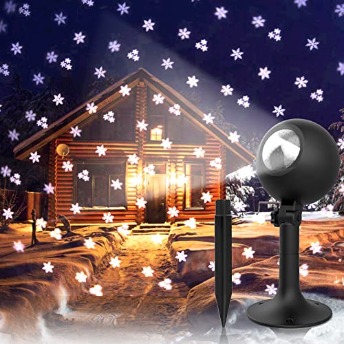 Christmas Lights Projector Outdoor Snowflakes Projection Light LED Waterproof Xmas Show Indoor White Snowfall Spotlight for Party Holiday House Garden Landscape Patio Outside Decorations (White)