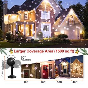 Christmas Lights Projector Outdoor Snowflakes Projection Light LED Waterproof Xmas Show Indoor White Snowfall Spotlight for Party Holiday House Garden Landscape Patio Outside Decorations (White)