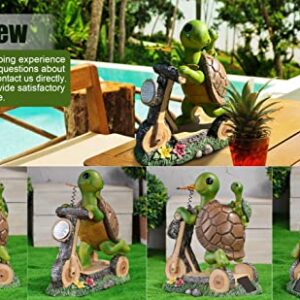 MOOTKA Outdoor Figurine Lights with the Cute Turtle Riding Scooter, Sweet Garden Solar Fairy Light Statue of Sea Turtle Gifts for Mother Home, Waterproof LED Decorations for Patio Home Pathway Outside