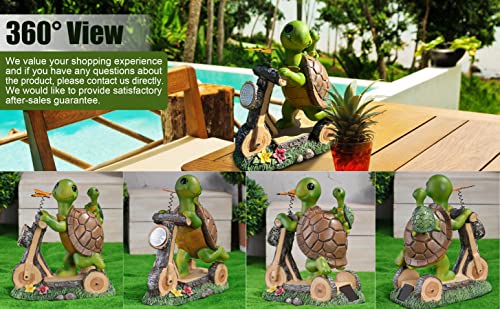 MOOTKA Outdoor Figurine Lights with the Cute Turtle Riding Scooter, Sweet Garden Solar Fairy Light Statue of Sea Turtle Gifts for Mother Home, Waterproof LED Decorations for Patio Home Pathway Outside