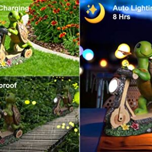 MOOTKA Outdoor Figurine Lights with the Cute Turtle Riding Scooter, Sweet Garden Solar Fairy Light Statue of Sea Turtle Gifts for Mother Home, Waterproof LED Decorations for Patio Home Pathway Outside