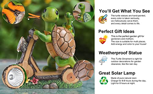 MOOTKA Outdoor Figurine Lights with the Cute Turtle Riding Scooter, Sweet Garden Solar Fairy Light Statue of Sea Turtle Gifts for Mother Home, Waterproof LED Decorations for Patio Home Pathway Outside