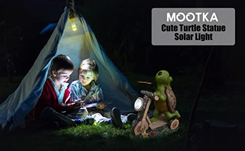 MOOTKA Outdoor Figurine Lights with the Cute Turtle Riding Scooter, Sweet Garden Solar Fairy Light Statue of Sea Turtle Gifts for Mother Home, Waterproof LED Decorations for Patio Home Pathway Outside