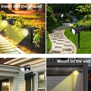 COCOMOX Solar Spot Lights Outdoor, Warm White Solar Lights Outdoor Waterproof, IP67 Solar Powered Garden Lights Landscape Lighting Dusk-to-Dawn 3 Modes Spotlight for Yard Driveway Flag 2 Pack