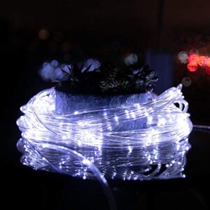 Solar Rope String Lights Outdoor 72Ft 200 Led Waterproof Solar Powered Fairy Lights with 8 Lighting Modes, Copper Wire PVC Tube Lights for Garden Wedding Christmas Party DIY Decor(Pure White, 1 Pack)