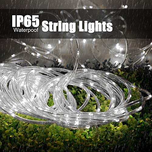 Solar Rope String Lights Outdoor 72Ft 200 Led Waterproof Solar Powered Fairy Lights with 8 Lighting Modes, Copper Wire PVC Tube Lights for Garden Wedding Christmas Party DIY Decor(Pure White, 1 Pack)