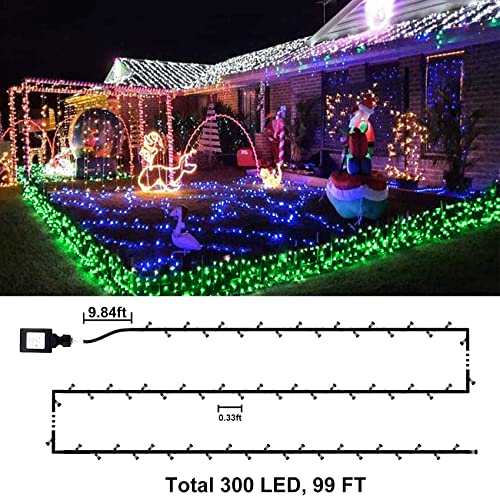 Hezbjiti Christmas Lights Color Changing Indoor String Lights 11 Modes 300LED 99ft LED Fairy Lights with Remote for Xmas Party Tree Yard Porch Garden Wedding Blue to Green