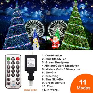 Hezbjiti Christmas Lights Color Changing Indoor String Lights 11 Modes 300LED 99ft LED Fairy Lights with Remote for Xmas Party Tree Yard Porch Garden Wedding Blue to Green