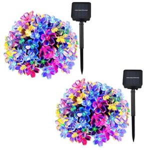 boson outdoor solar flower string lights 2 pk 50led 30.6ft 8 modes multicolor fairy cherry blossom sakura waterproof outdoor decor lights for garden, party, wedding, christmas decor