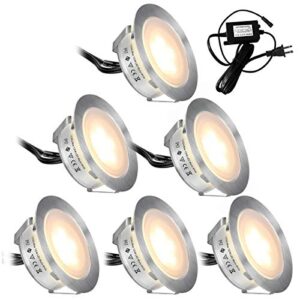 smy lighting recessed led deck lights kits 6 pack, (upgrade version) outdoor led deck lighting waterproof ip67,low voltage led lights for garden,yard steps,stair,patio,pool deck,kitchen decoration