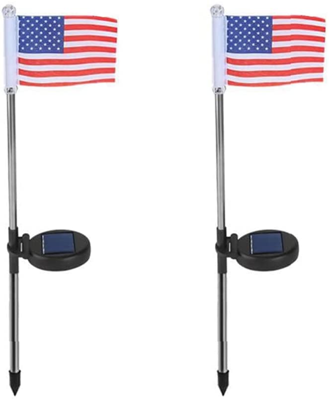 Epicgadget Solar Lights Outdoor, Outdoor Led Pathway Landscape Solar Lights Solar Powered Garden Lights American Flag Shaped Decor Stake Lights for Yard Patio Walkway Pathway (2 Pieces)