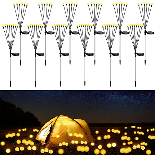 12 Pack Solar Powered Firefly Solar Powered Lights Outdoor Decorative Solar Powered Garden Outdoor Lights Starburst Waterproof Swaying Solar Lights for Yard Paths and Parterre Decoration (White)