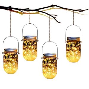 solar mason jar lights,4 pack 30 led starry star fairy firefly jar hanging lantern lights,for outdoor patio garden yard mason jar wedding table decor solar lanterns lights(mason jars/hangers included)