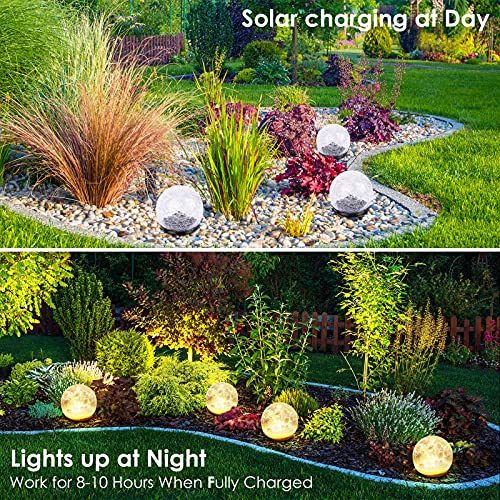 Kowvos Globe Solar Lights Outdoor Garden 2 Pack, Crackle Glass Ball Waterproof Warm White LED for Outdoor Decor Decorations Yard Pathway Patio Lawn