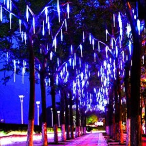 Weepong Meteor Shower Lights Outdoor Christmas Lights UL Certified Falling Rain Lights 12Inch 8Tubes Rain Drop Lights Snowfall Icicle Cascading String Lights for Xmas Holiday Tree Garden Decor Blue