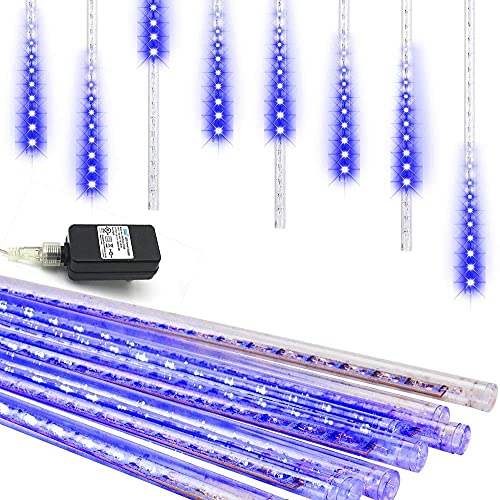 Weepong Meteor Shower Lights Outdoor Christmas Lights UL Certified Falling Rain Lights 12Inch 8Tubes Rain Drop Lights Snowfall Icicle Cascading String Lights for Xmas Holiday Tree Garden Decor Blue