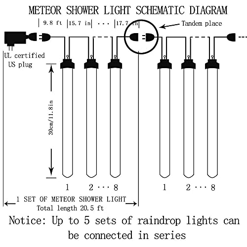 Weepong Meteor Shower Lights Outdoor Christmas Lights UL Certified Falling Rain Lights 12Inch 8Tubes Rain Drop Lights Snowfall Icicle Cascading String Lights for Xmas Holiday Tree Garden Decor Blue